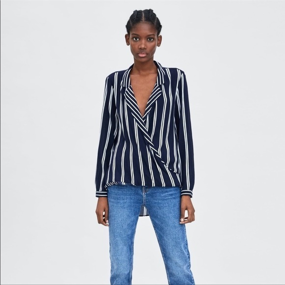 Zara | Tops | Zara Trf Collection Long Sleeve Blue And White Striped ...